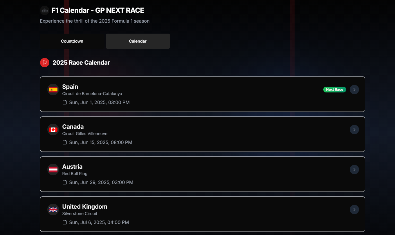 GP Next Race | F1 Calendar - Next Race Timer & Schedule